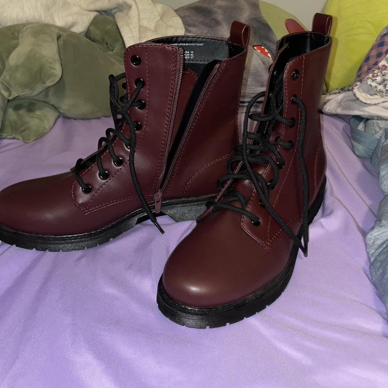Maroon lace up, combat style boots Worn once ever‼️ - Depop