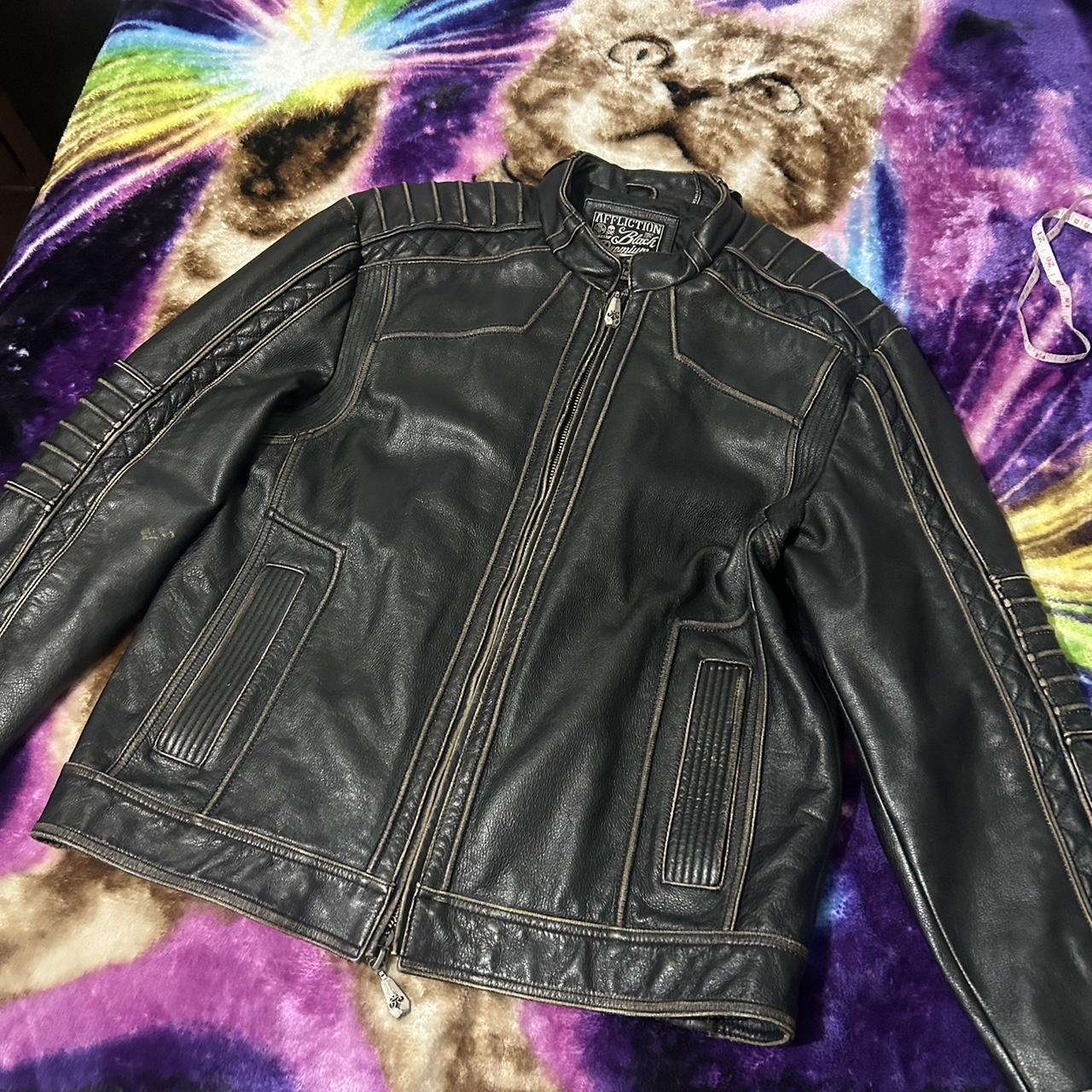 Black affliction limited edition leather jacket with... | Depop