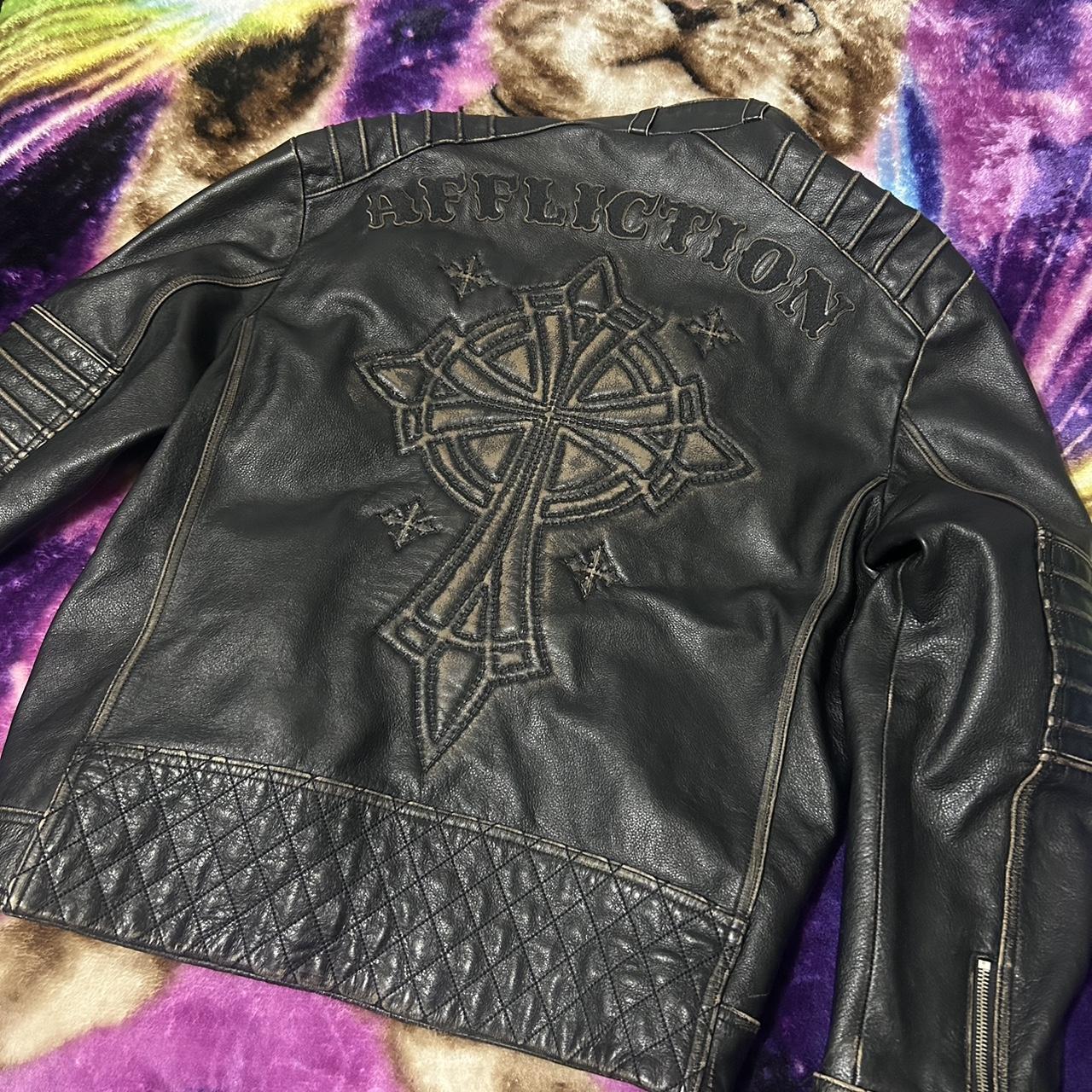 Black affliction limited edition leather jacket with... | Depop