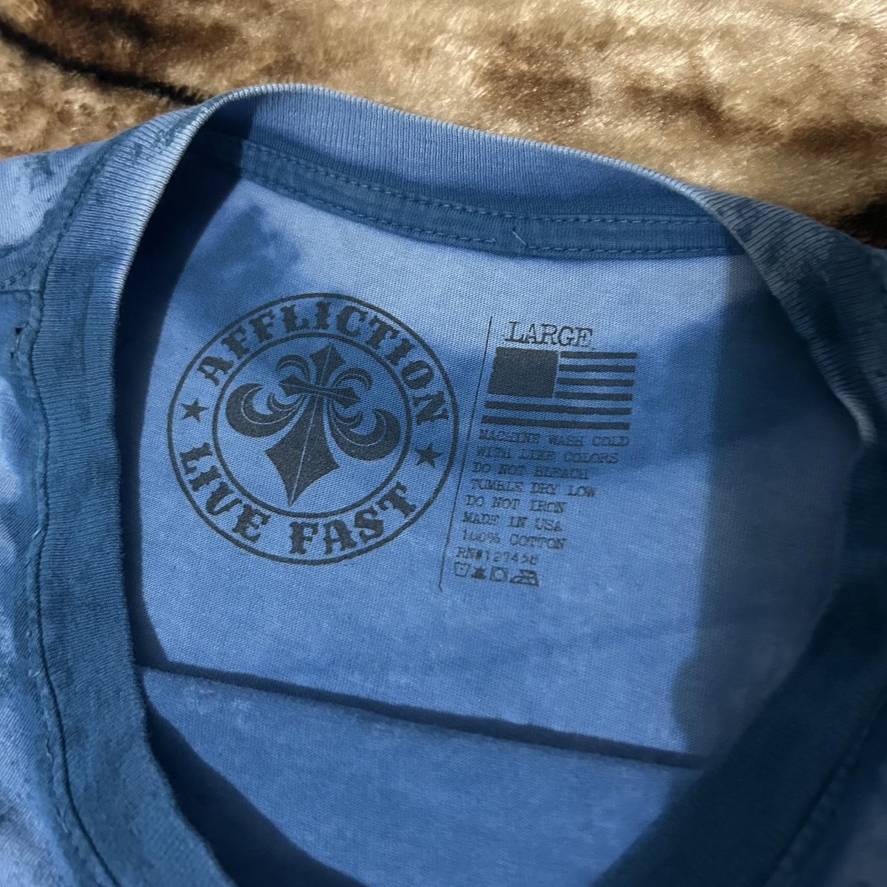 Affliction blue and white graphic tee #grunge... - Depop