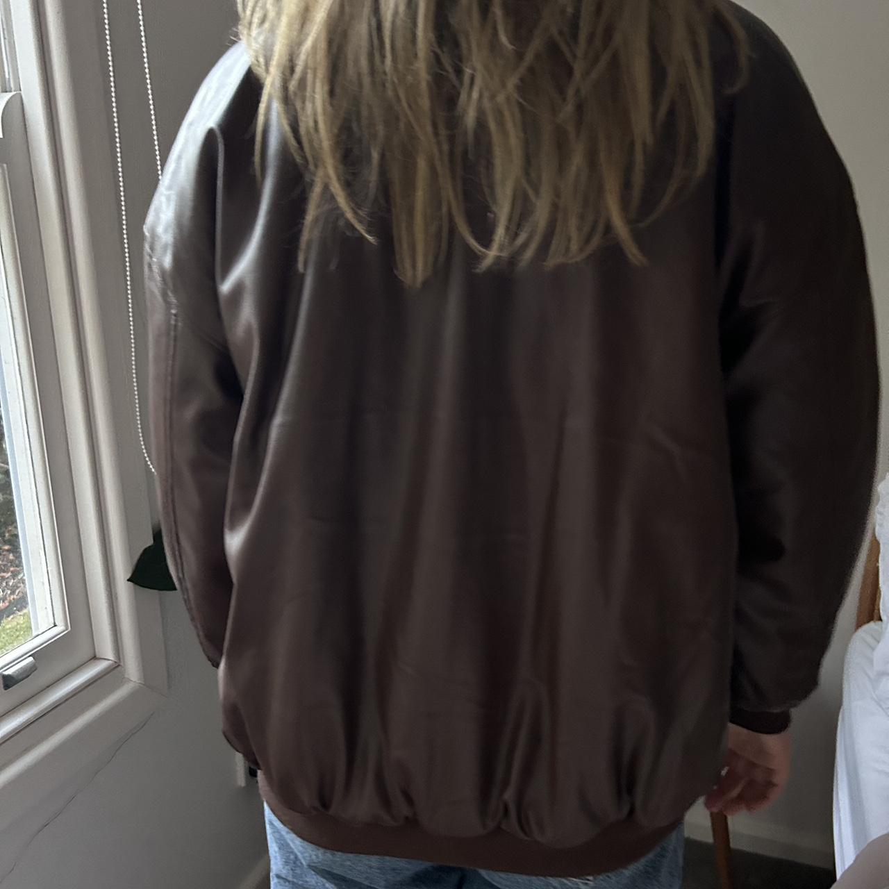 Supre brown faux leather bomber jacket feathery... - Depop