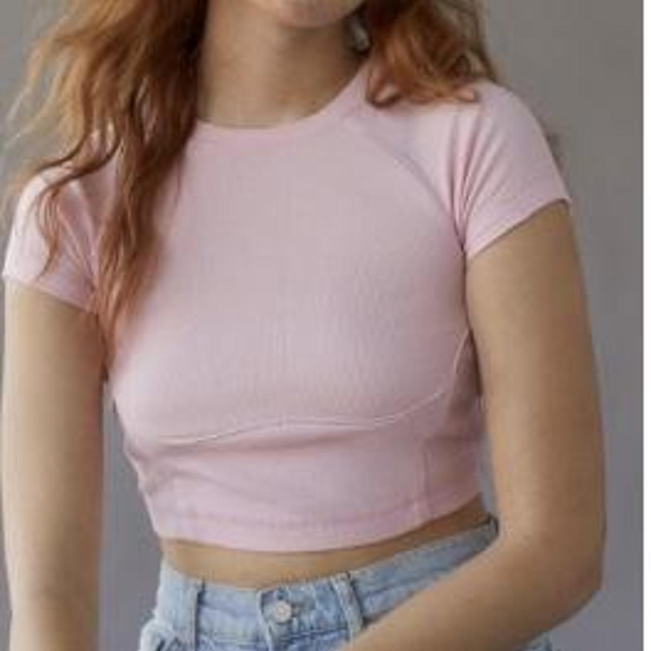 Urban Outfitters Baby Pink Ribbed Crop Top Please... - Depop