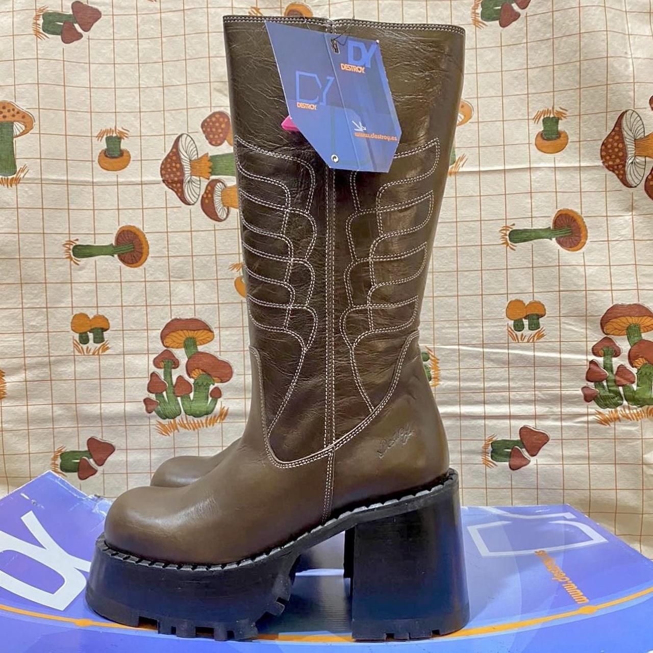 -Vintage 90s deadstock destroy brown platform boots-... - Depop