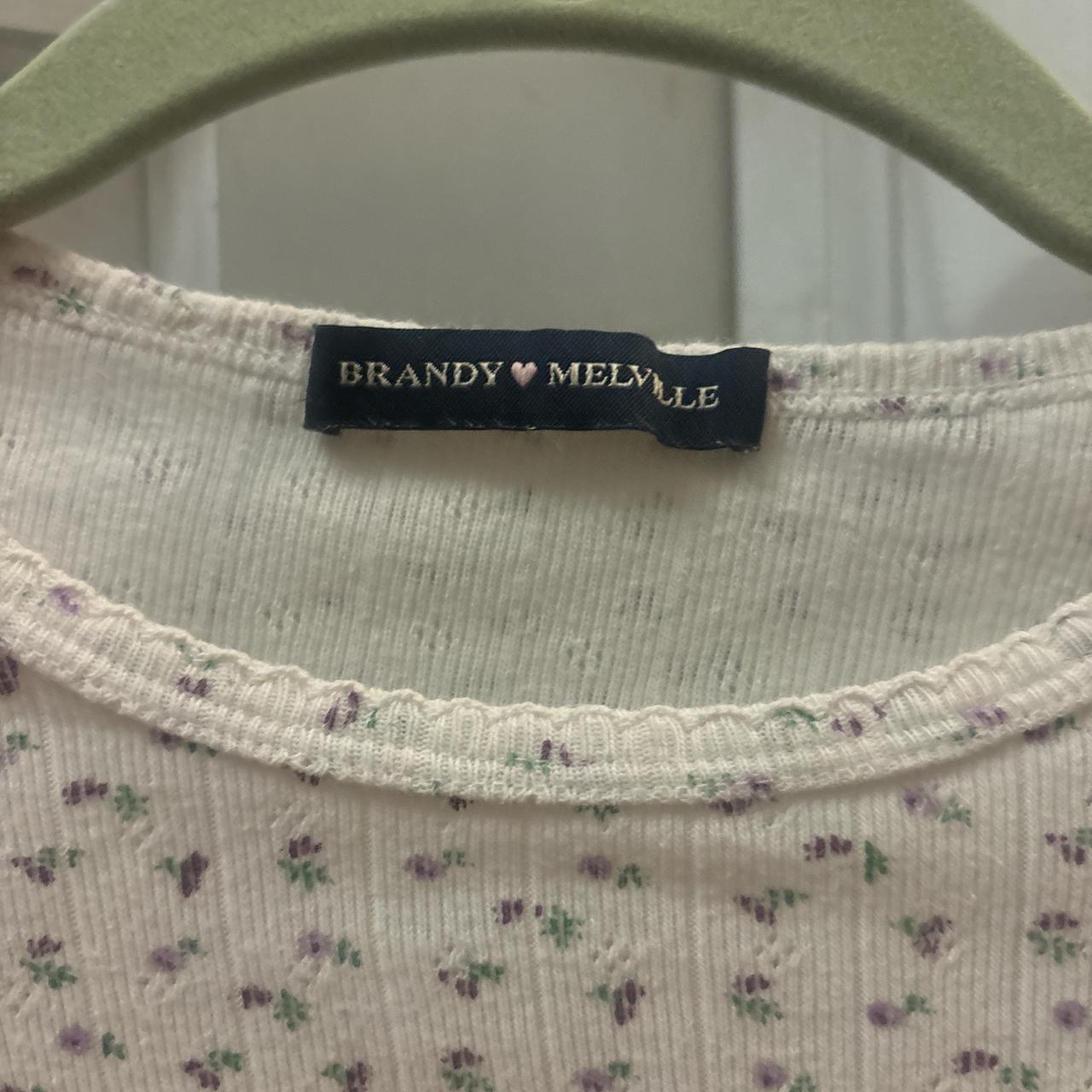 White and purple floral long sleeve top from brandy... - Depop