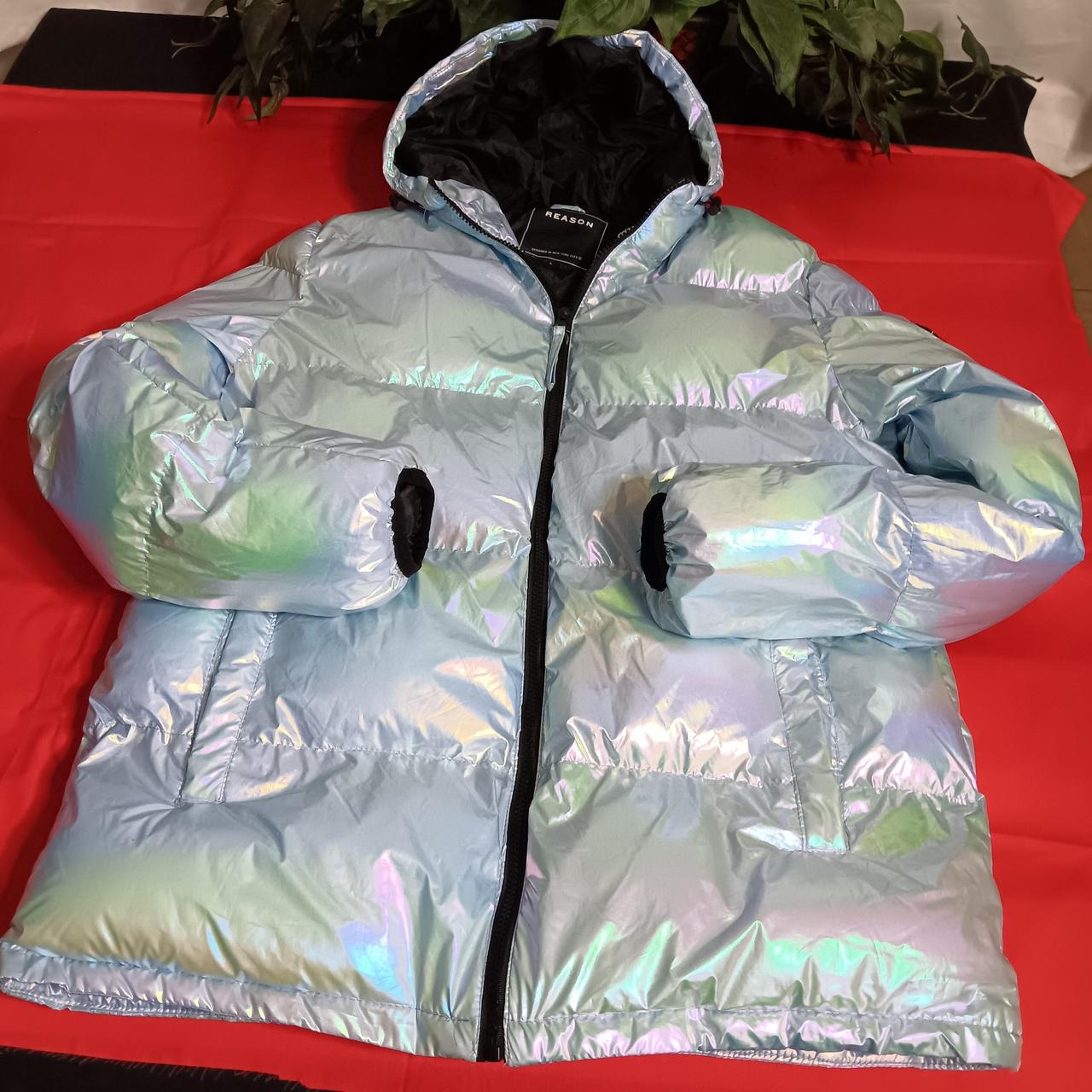 light Blue holographic puffer coat #puffercoat | Depop