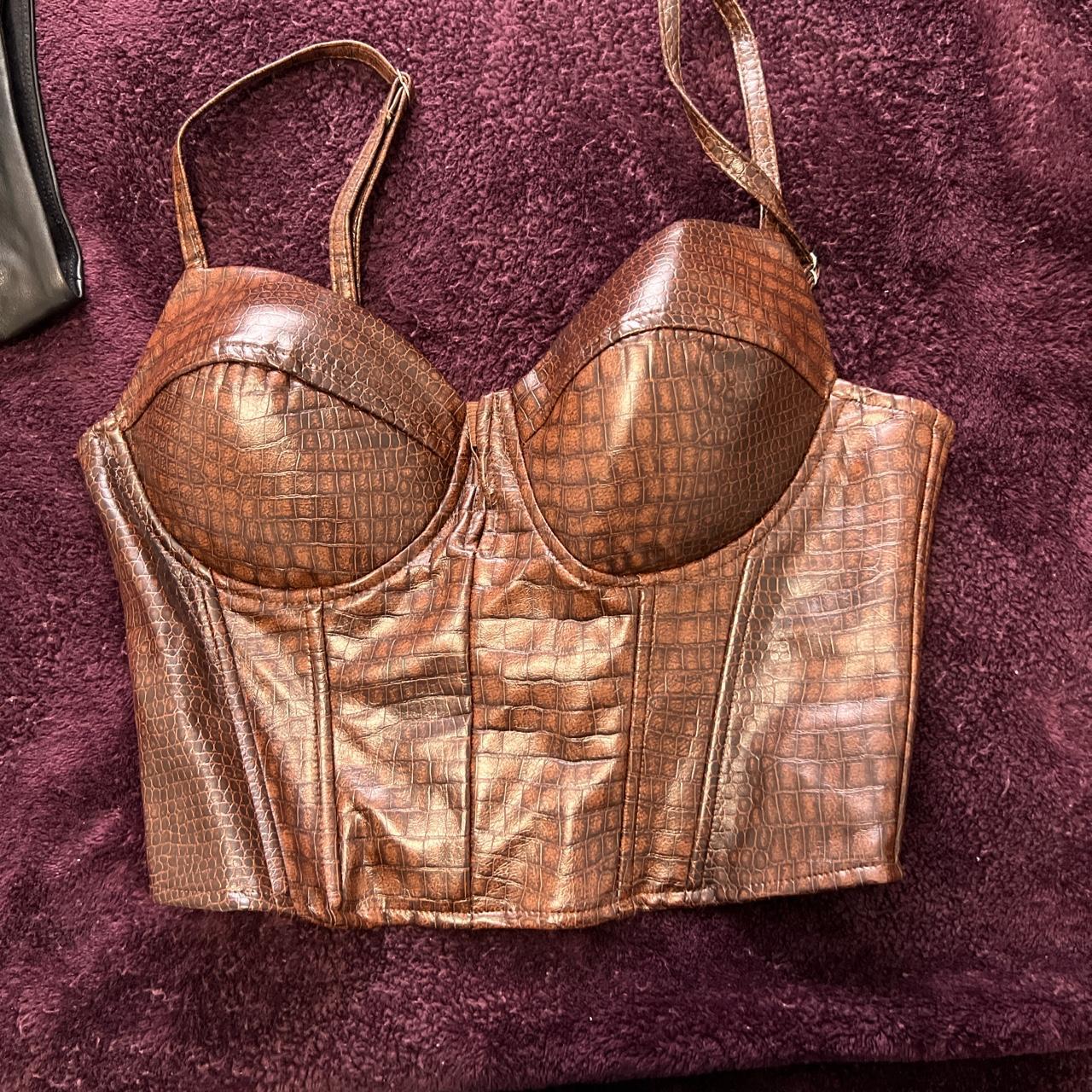 Brown snakeskin corset Faux leather Boning... - Depop