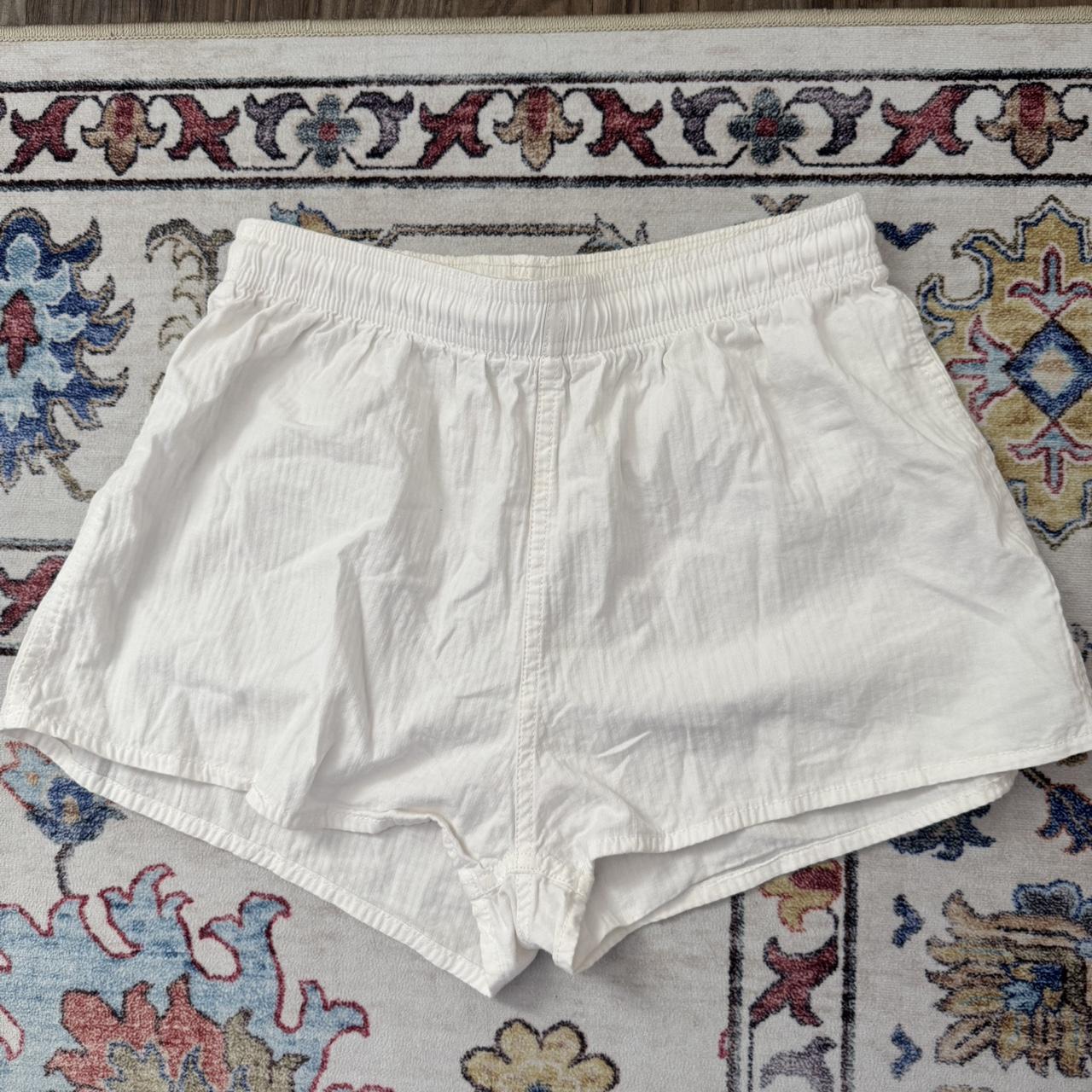 Brandy Melville white linen striped boxer shorts so... | Depop