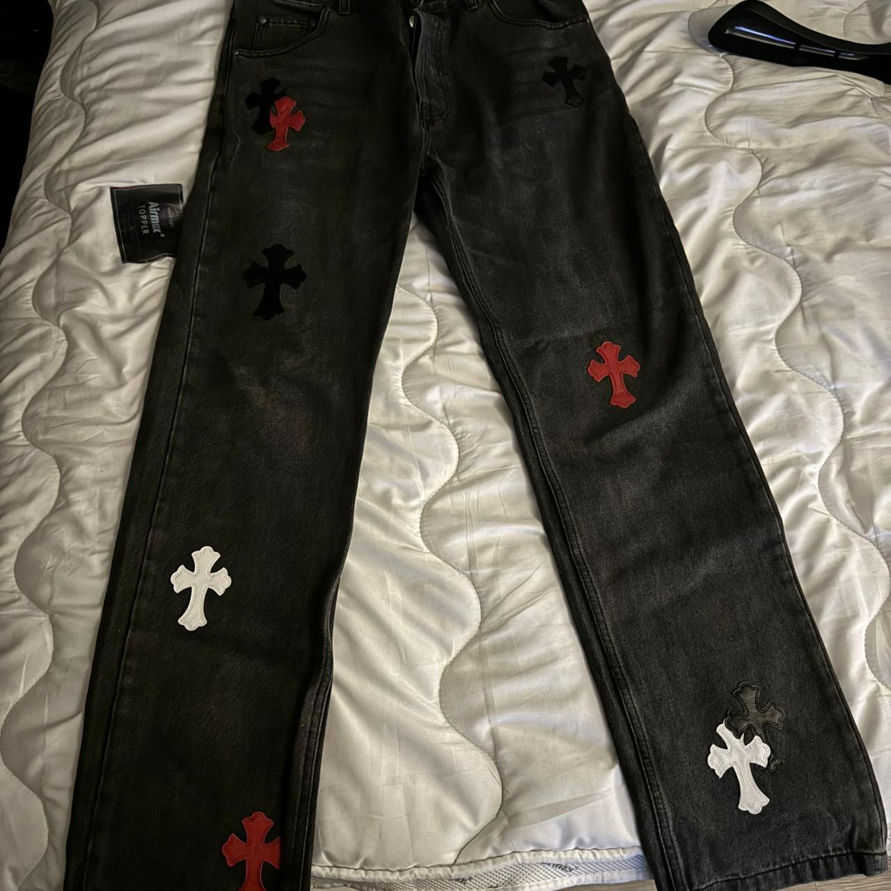 chrome heart jeans, straight leg, 32 waist, 32 leg,... - Depop