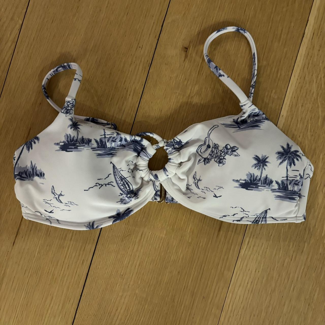 White and blue hollister patterned bikini set... | Depop