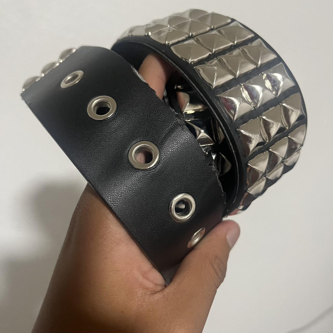 Black leather square studded hot topic belt Size M,... - Depop