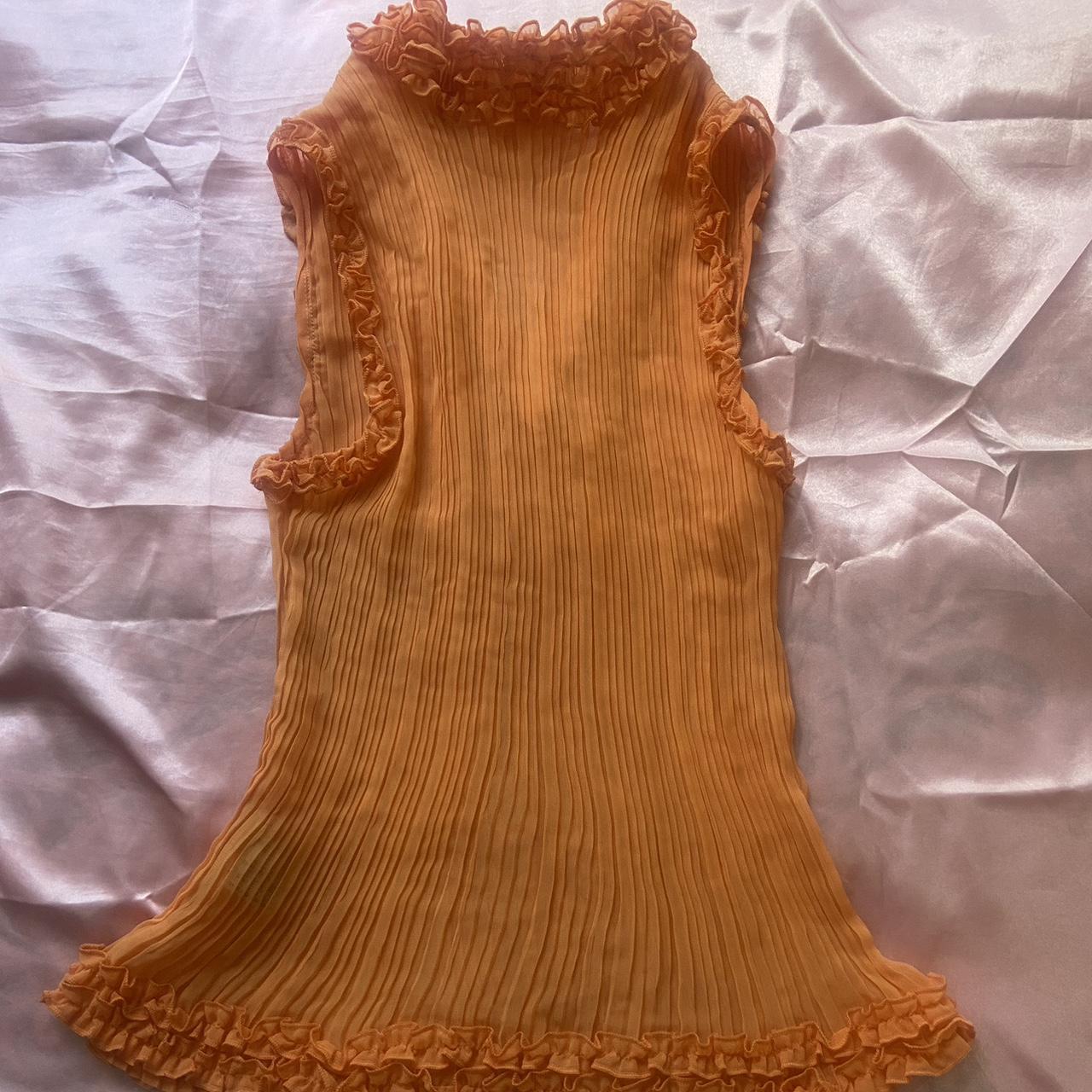 sheer orange ruffle top with a 90s vibe #90sfashion | Depop