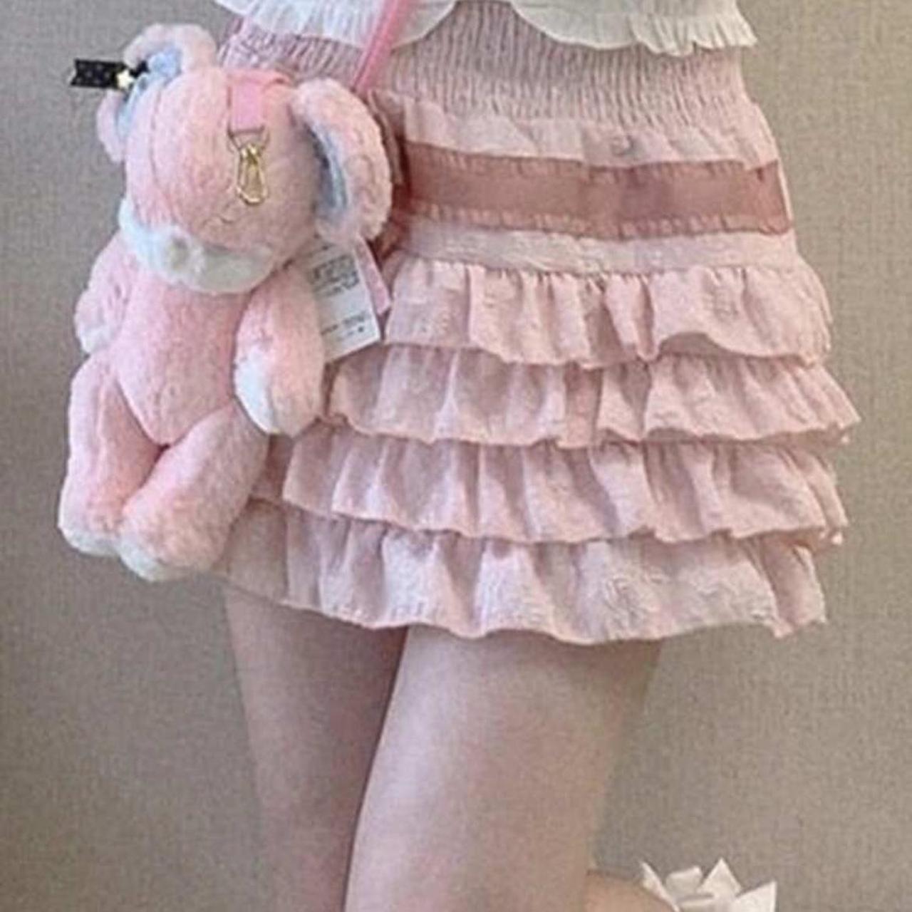 Light pink mini ruffle skirt with bow. Super... | Depop