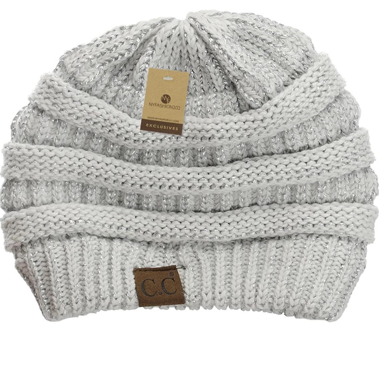C.C Beanie Women's Grey and Silver Hat | Depop