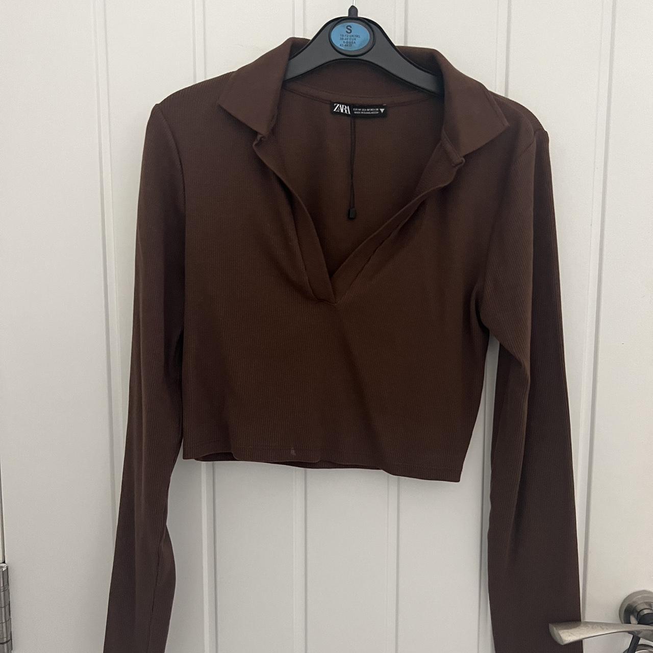 brown zara trf crop top size medium mint condition - Depop