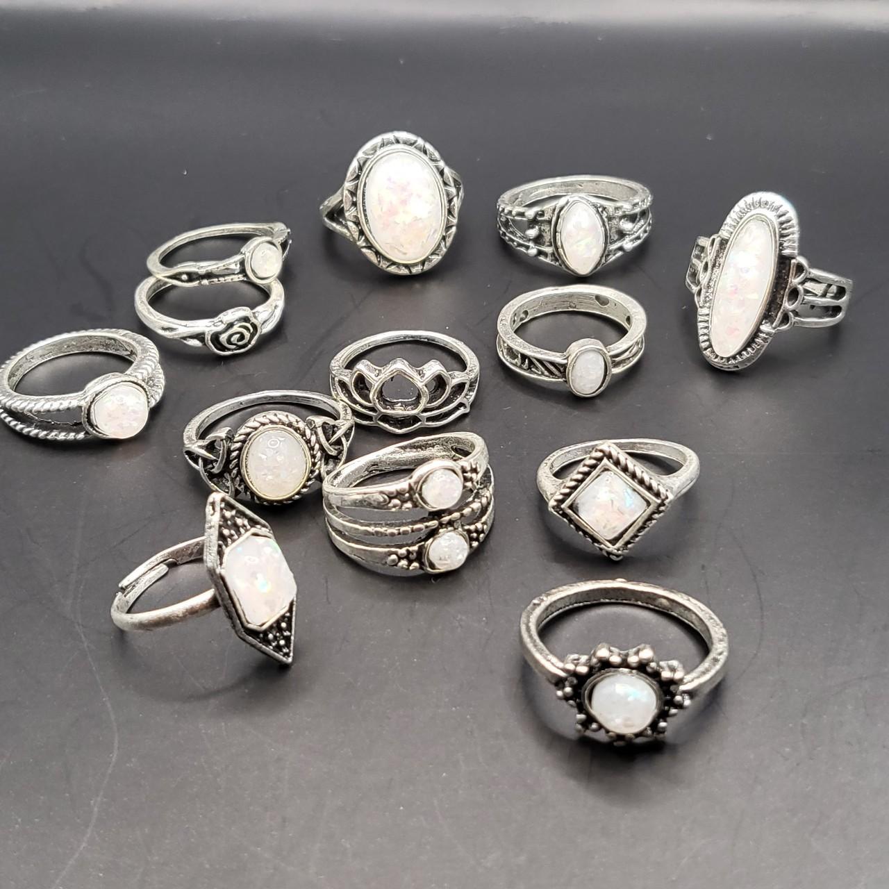 13 Opal Costume Rings Bundle Sizes range from... - Depop