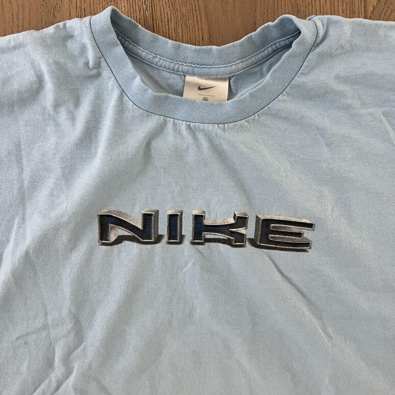 Vintage NIKE Spell Out Logo Graphic T Shirt Silver... - Depop