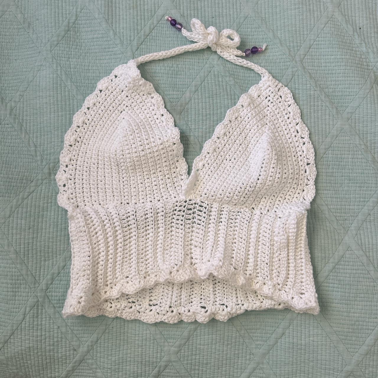 handmade crochet singlet with purple beads on the... - Depop