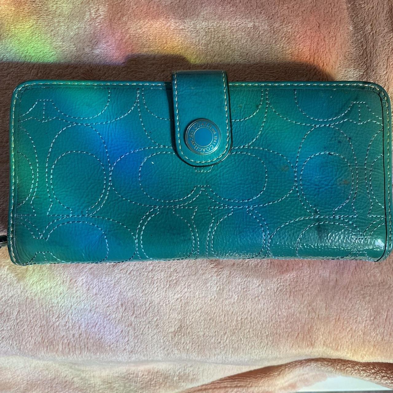 Early 2000’s coach clasp wallet Color: teal blue... - Depop