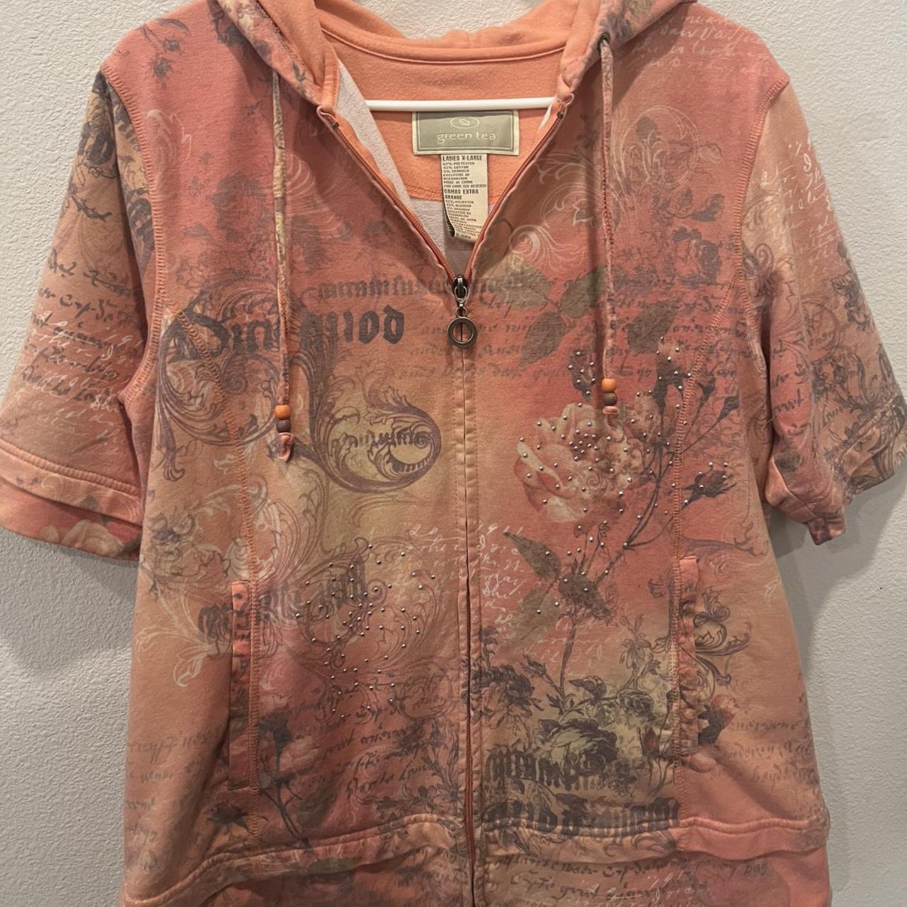 Green tea orange y2k sweater, short sleeve #2000s... - Depop