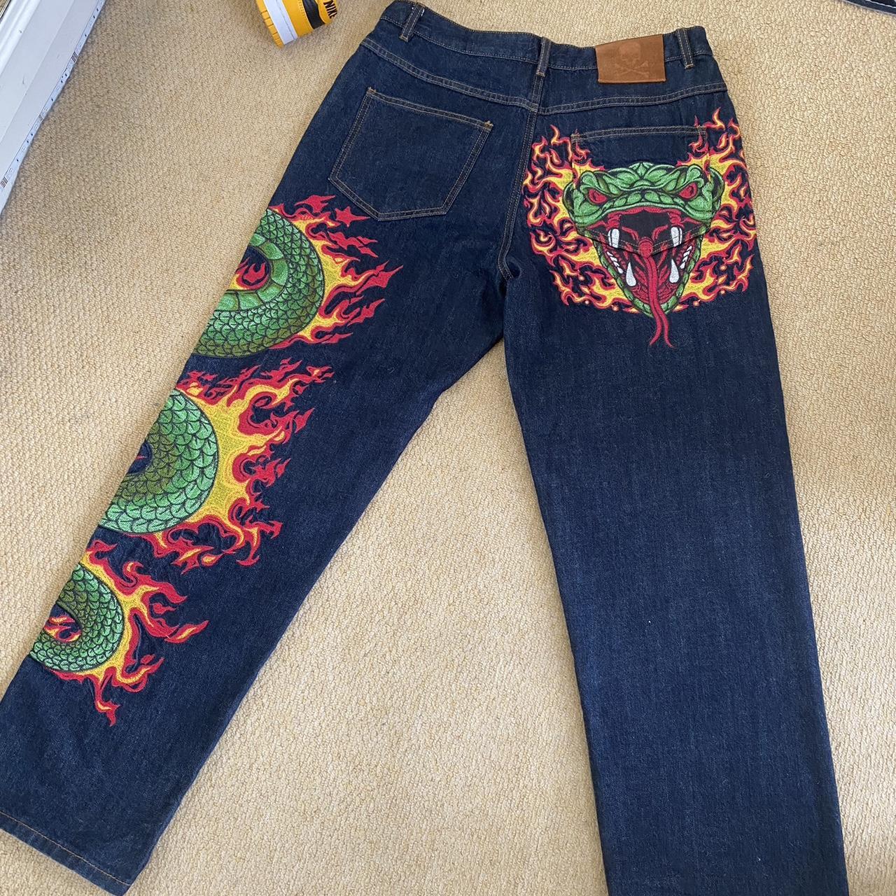 Embroided Dragon bounty bodega jeans bought at... - Depop