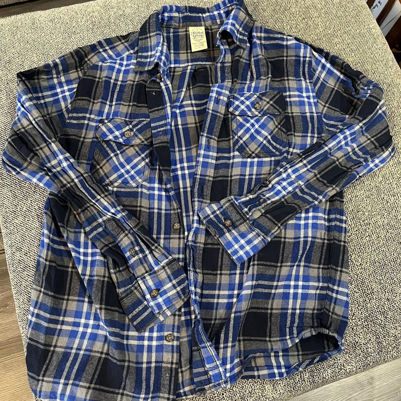 Blue, navy, and grey Faded Glory flannel size XXL - Depop