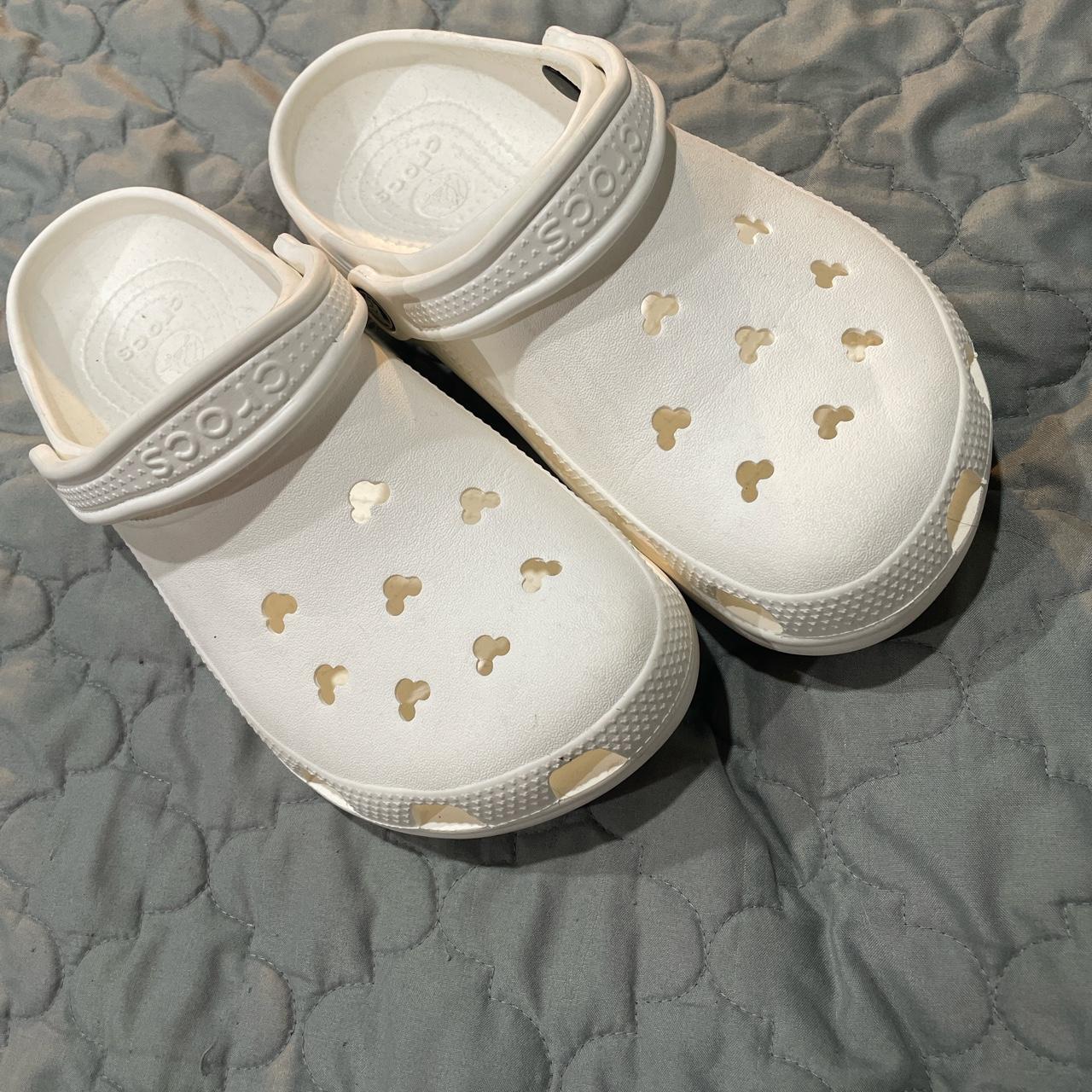 white mickey disney crocs; women’s 9 men’s 7 never worn - Depop