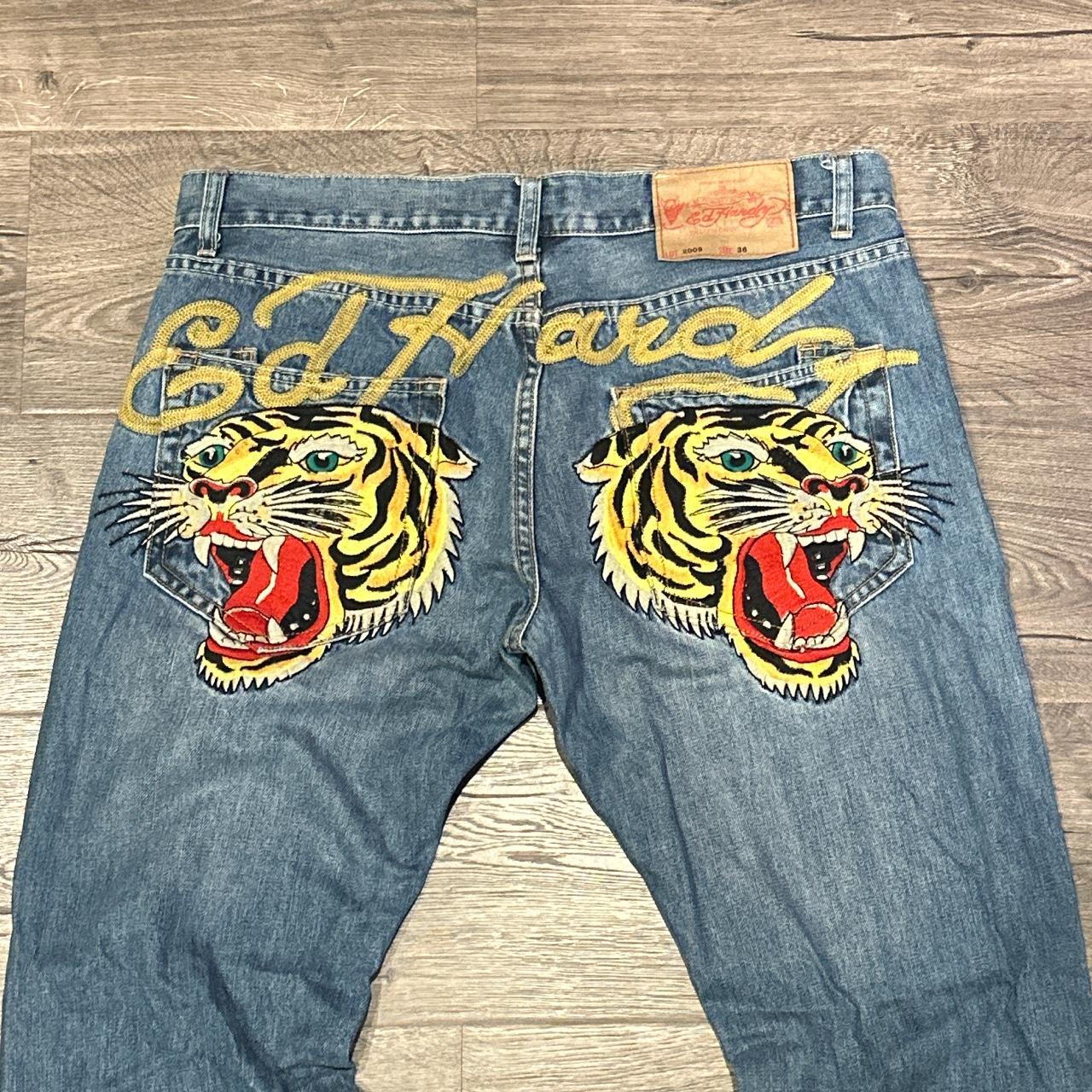 Edhardy tiger design denim size 36/34 #y2k #EdHardy - Depop