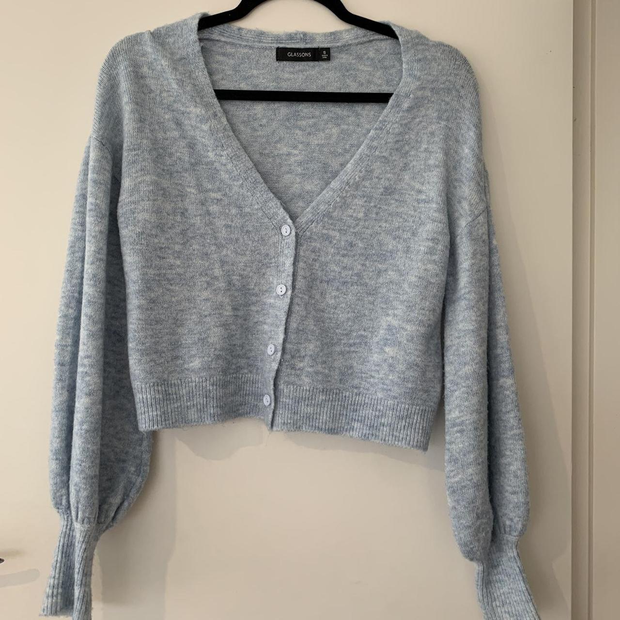 Pale blue mottled glassons crop cardigan Size S - Depop