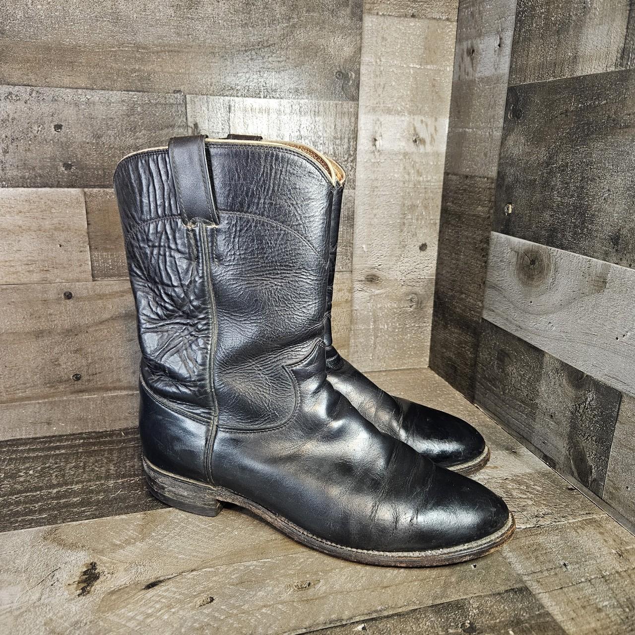 Vintage Made In USA Justin Roper Boots 9 D Black... - Depop