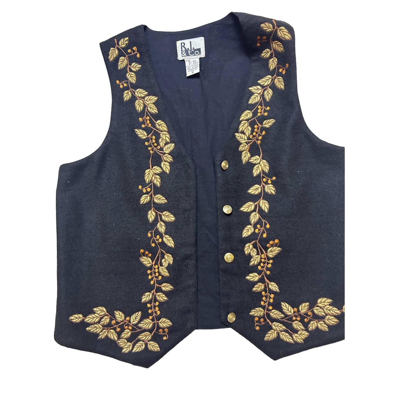 R. J. Co. Vintage Embroidered Vest Size Small Brown... - Depop
