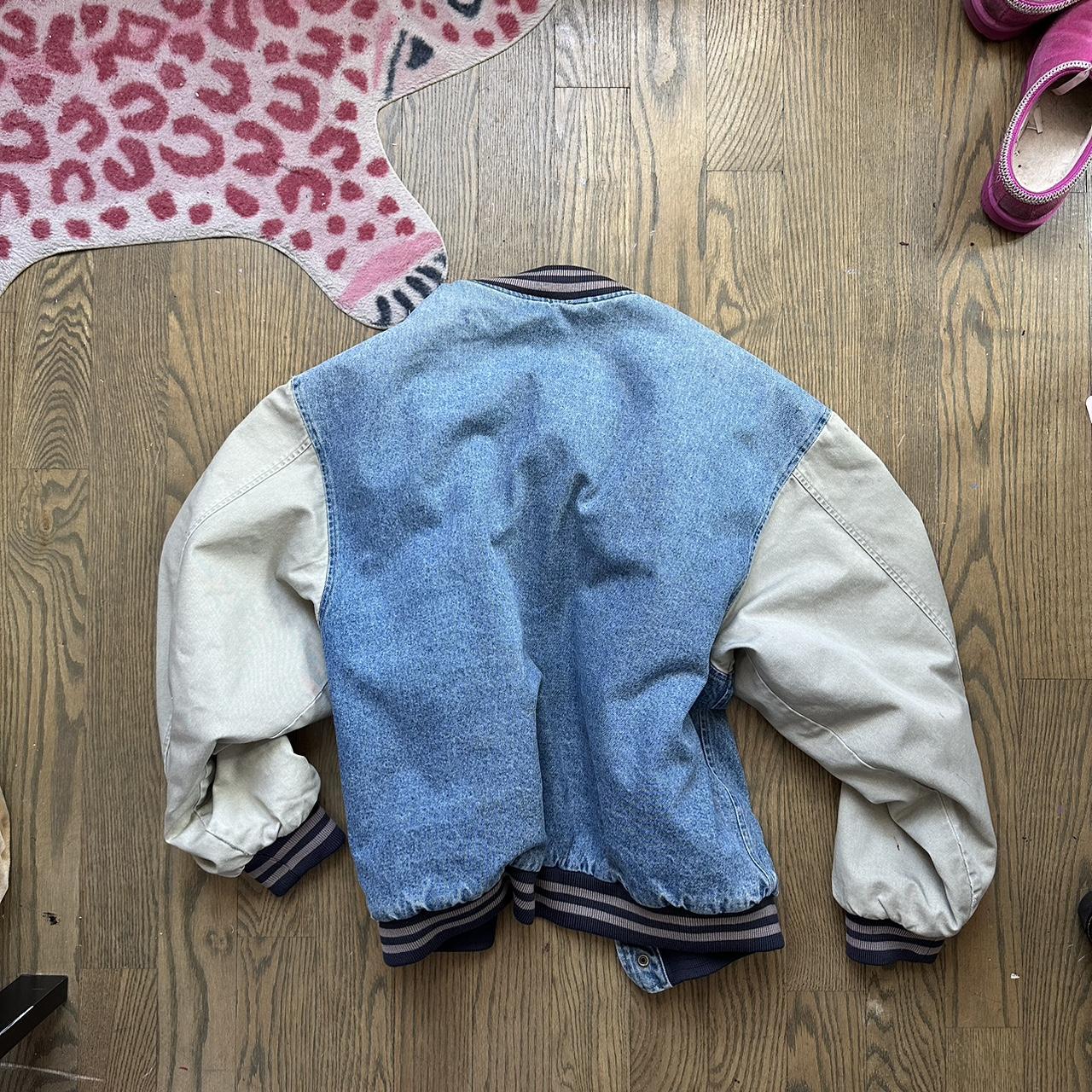 90s Denim Varsity No Fear Jacket #varsityjacket... - Depop