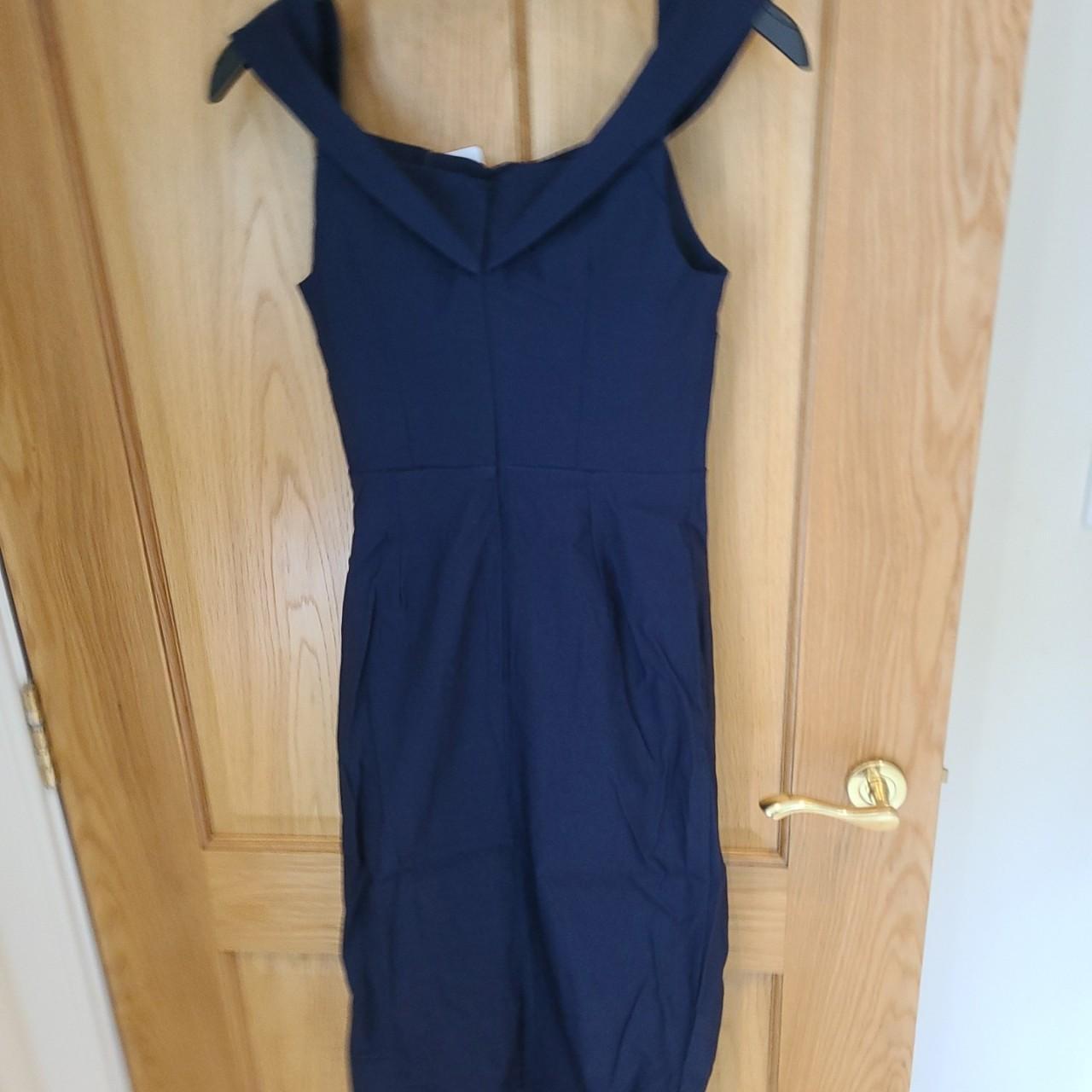 True Violet off shoulder midi dress wth split in... - Depop