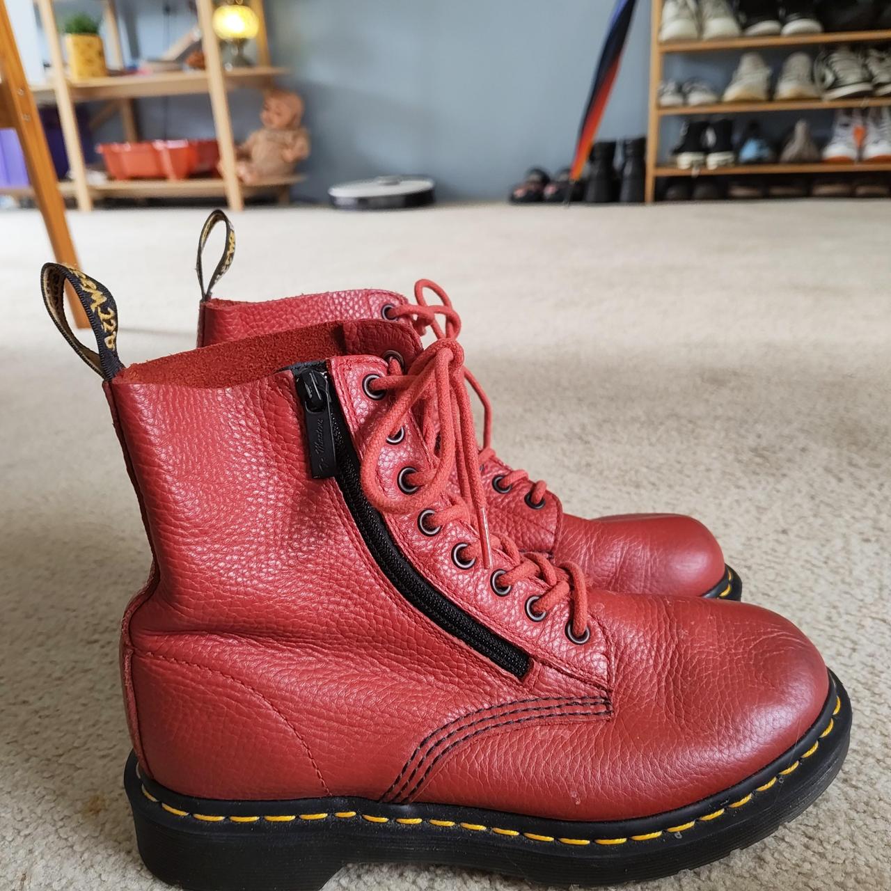 Red leather Dr. Martens boots #DrMartens | Depop