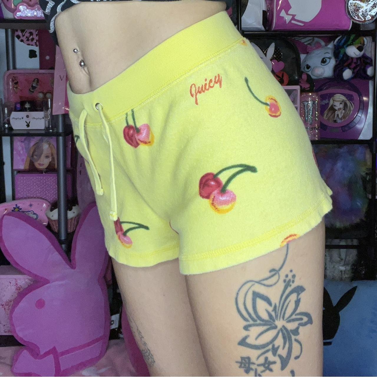 Juicy Couture yellow cherry terry cloth shorts