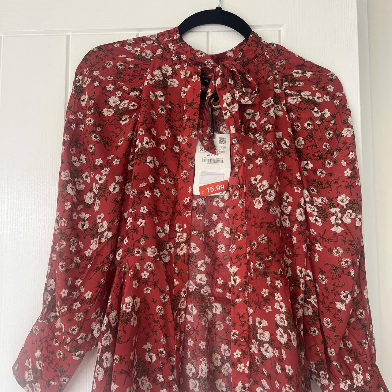 Zara red button blouse with tie at the top.... - Depop