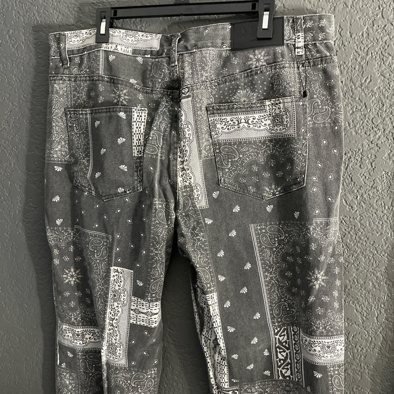 Boo Hoo Man Bandana Jeans Grey and white denim - Depop