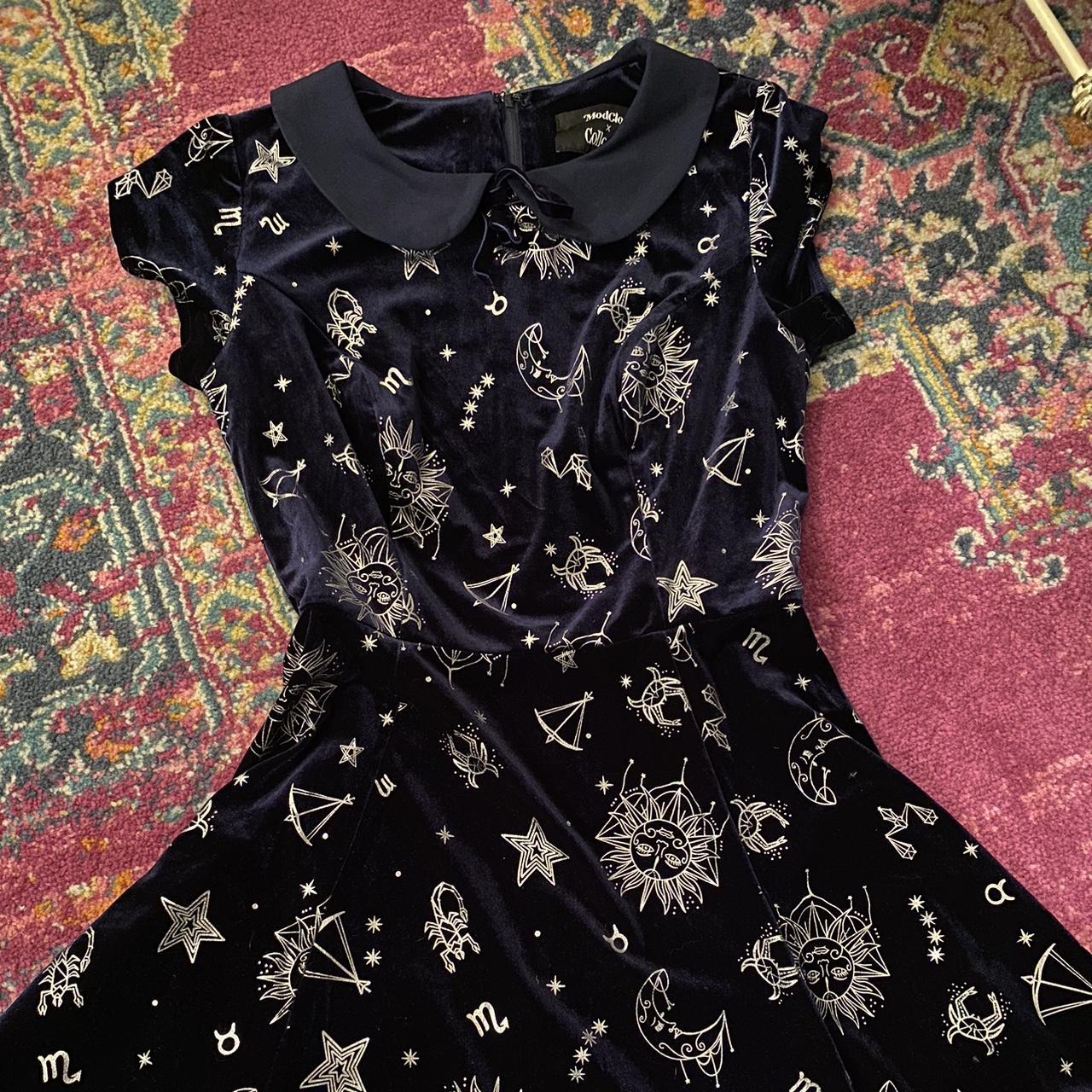 Like new mod cloth astrology navy velvet dress!... - Depop
