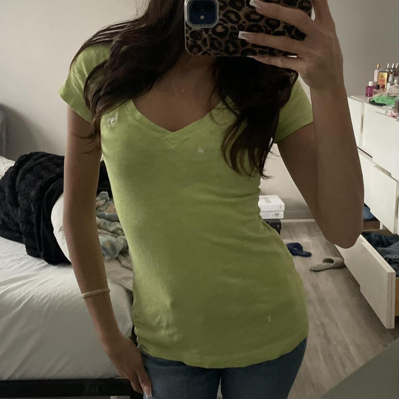 Lime green Abercrombie & Fitch v-neck tee:... | Depop