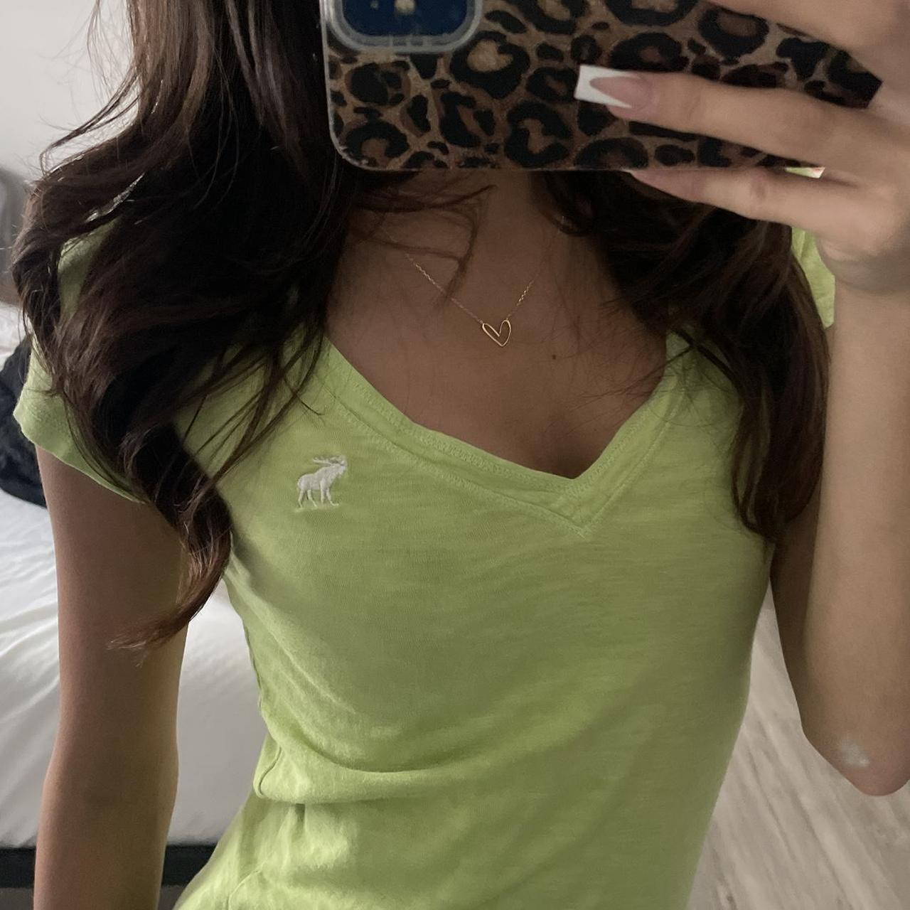Lime green Abercrombie & Fitch v-neck tee:... | Depop
