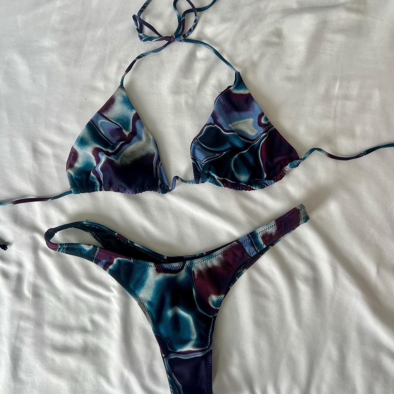 white fox swim mesh abstract triangle bikini set -... | Depop
