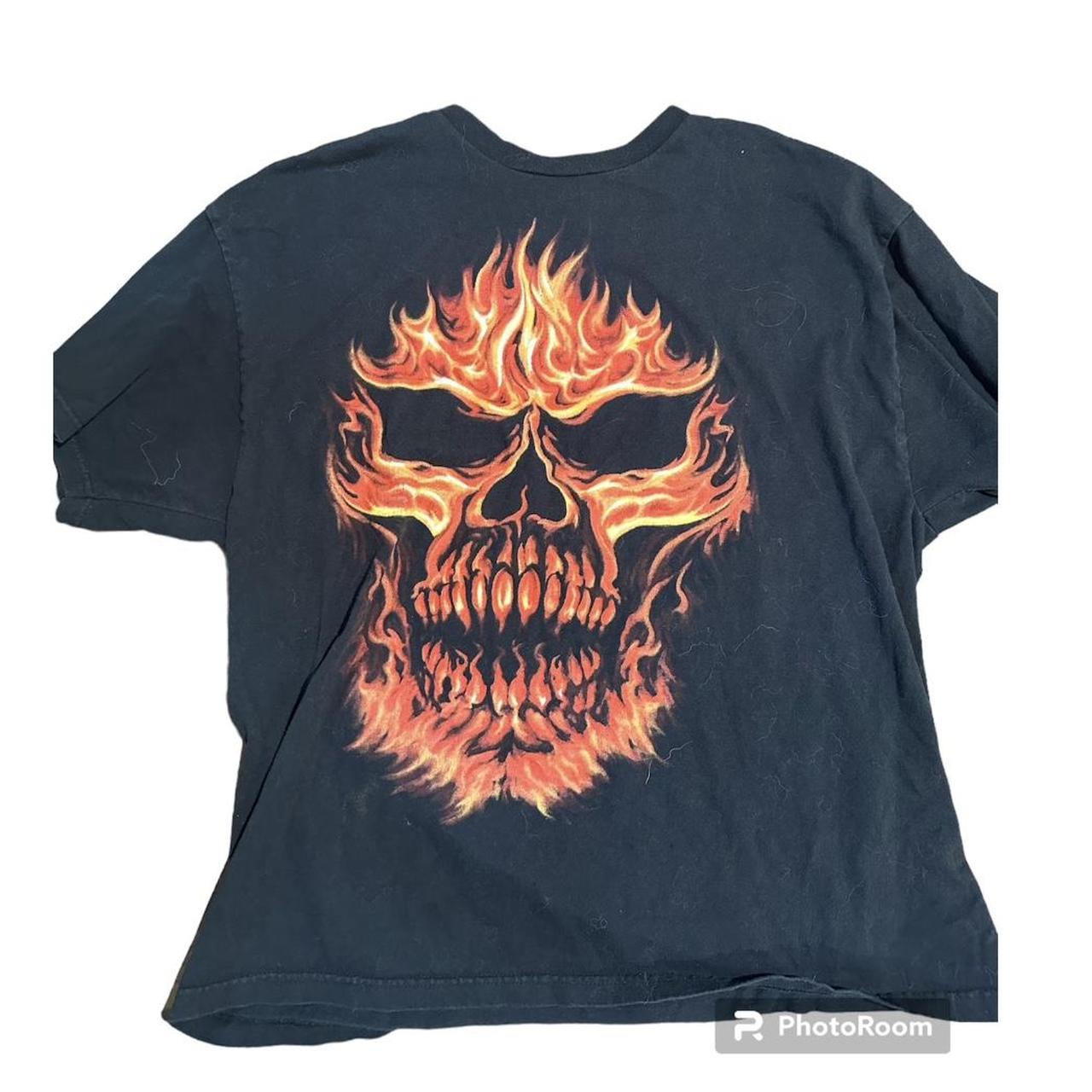 y2k fire skull t shirt good condition, photoroom tag... - Depop