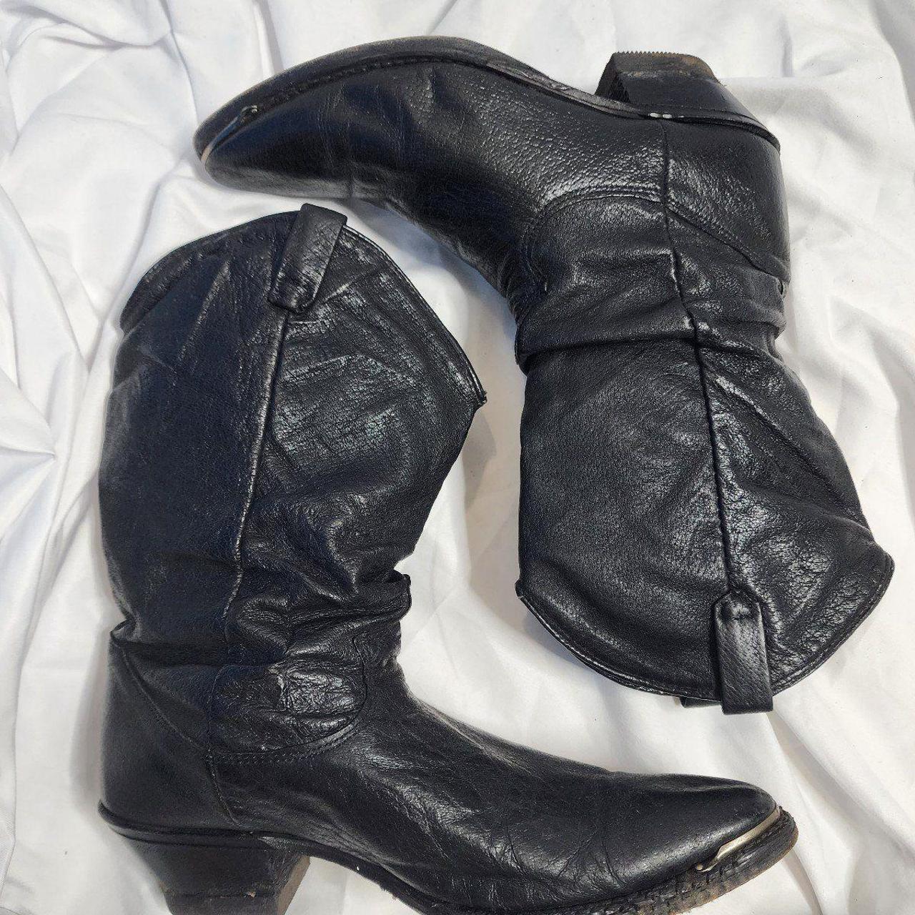 Black slouch vibram western cowboy boots size... - Depop