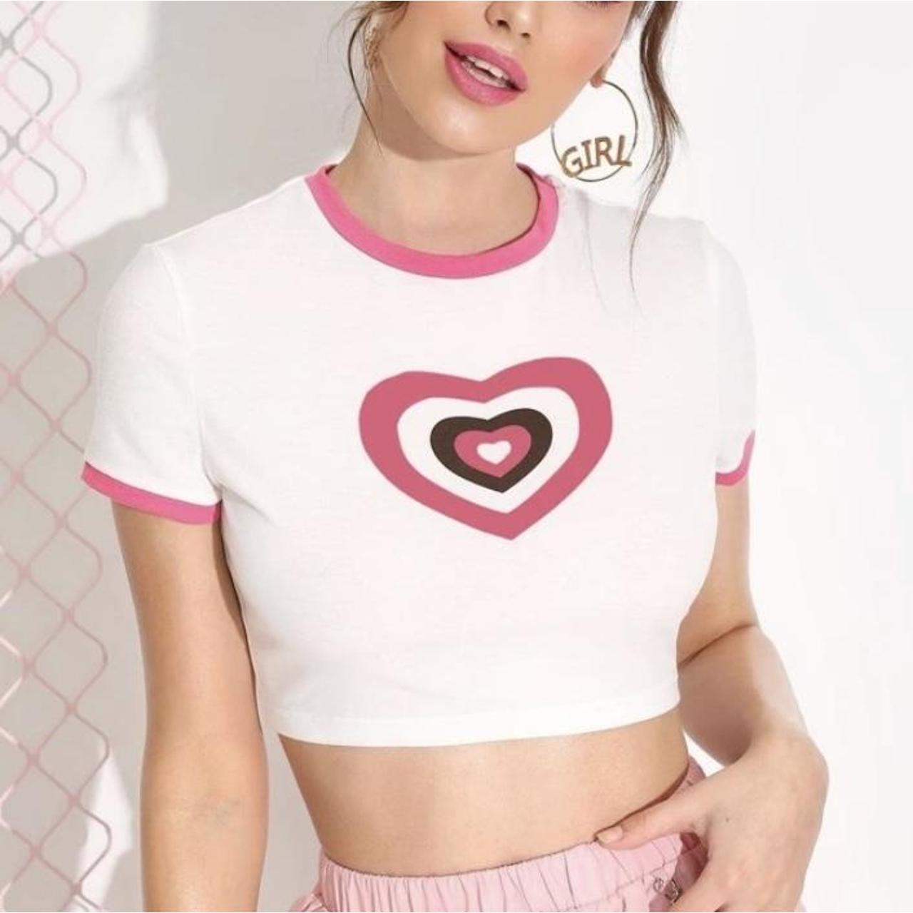 shein white & pink heart crop top!! adorable & so... - Depop