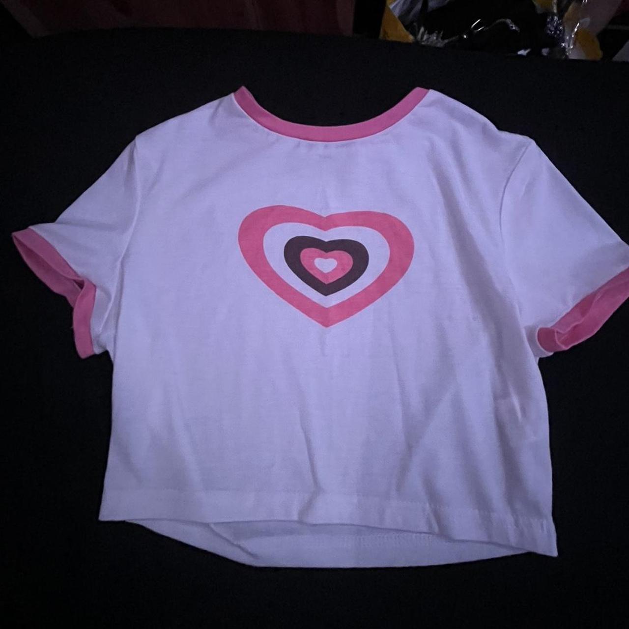 shein white & pink heart crop top!! adorable & so... - Depop