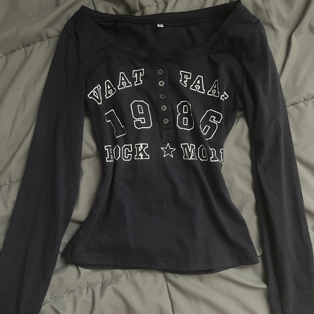 Tight navy cropped button up long sleeve ( size... - Depop