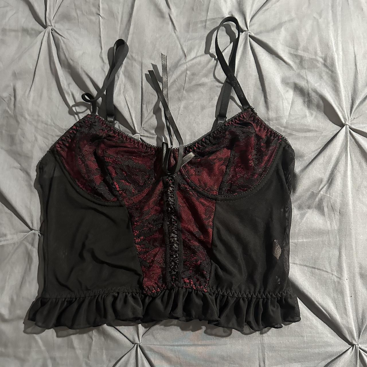 Shein Goth Emo Red Sheer crop top Fits S/M... - Depop