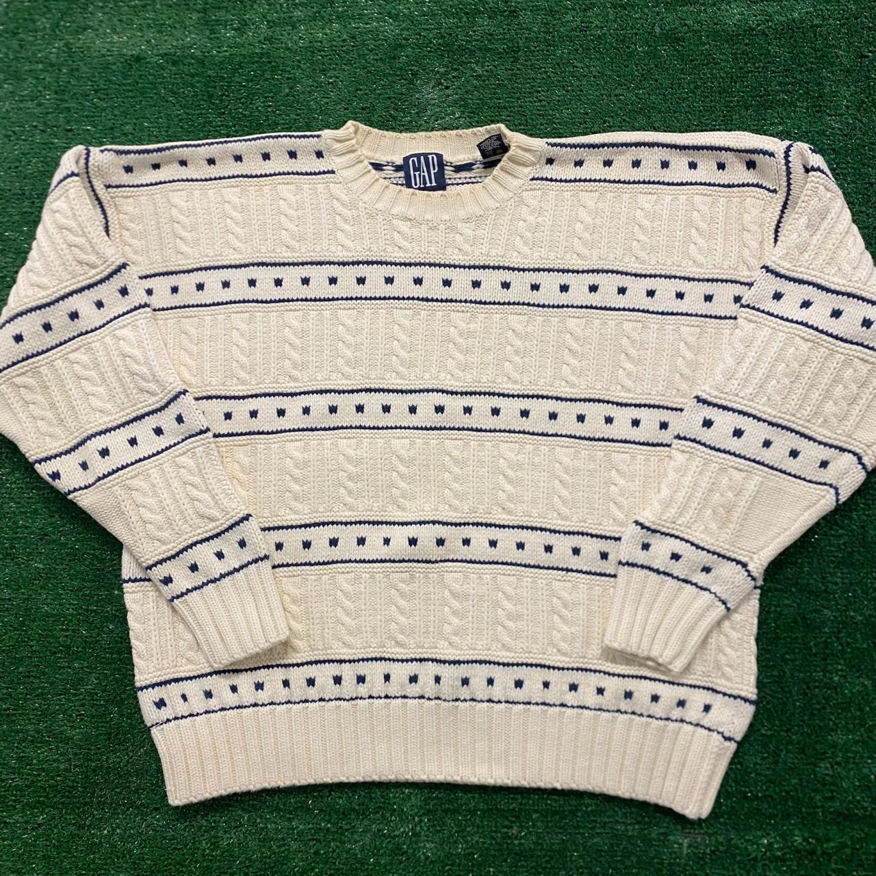 GAP Vintage 80s Cable Knit Sweater Size: XL Chest:... - Depop