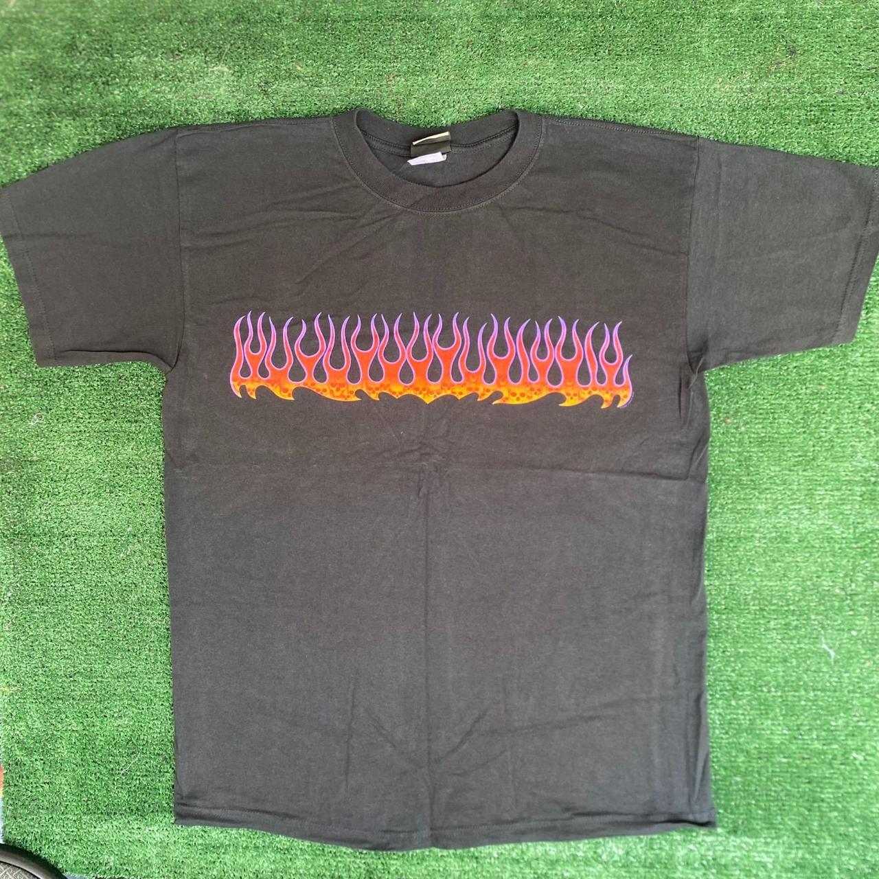 Vintage 90s Flame Skull Shirt Liquid Blue Fire Goth... - Depop