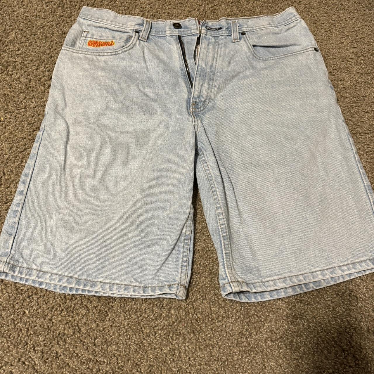light wash jorts from empyre , no stains no holes... - Depop