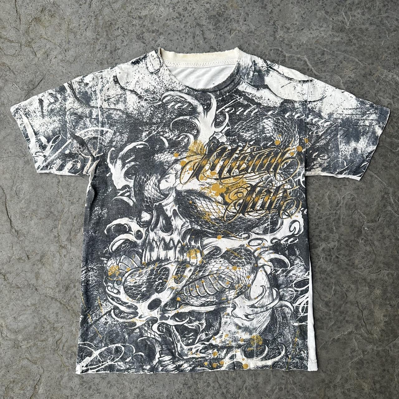 Cyber Goth Y2K Skull Grunge Miami Ink Shirt Size... - Depop